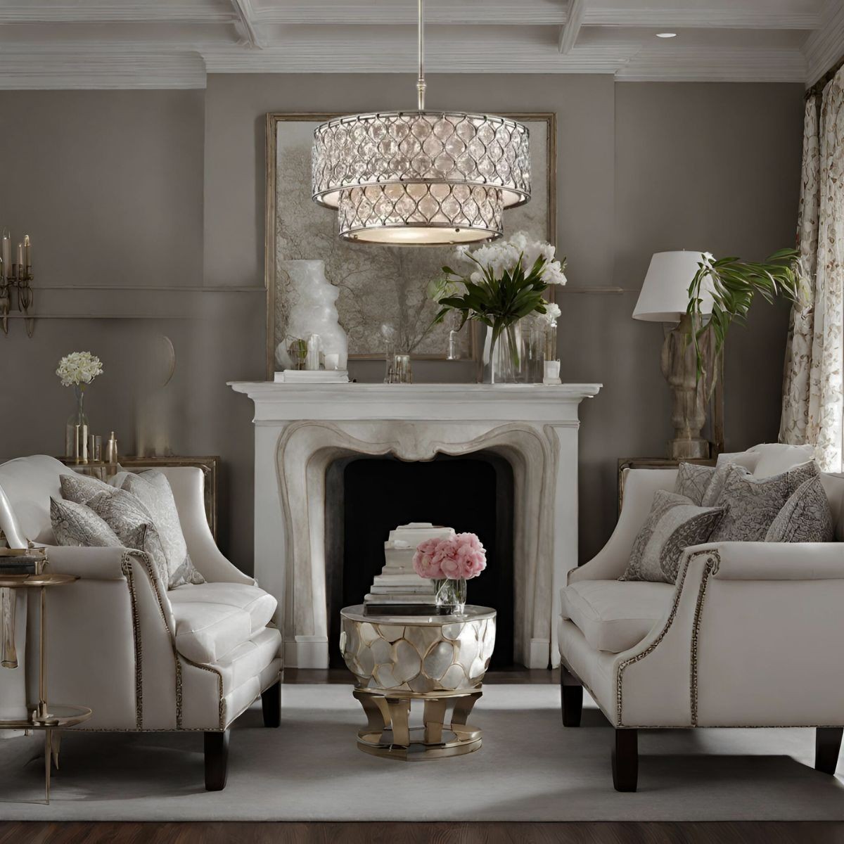 Lustre Haut de Gamme Or 6x60W E14 Flambeau