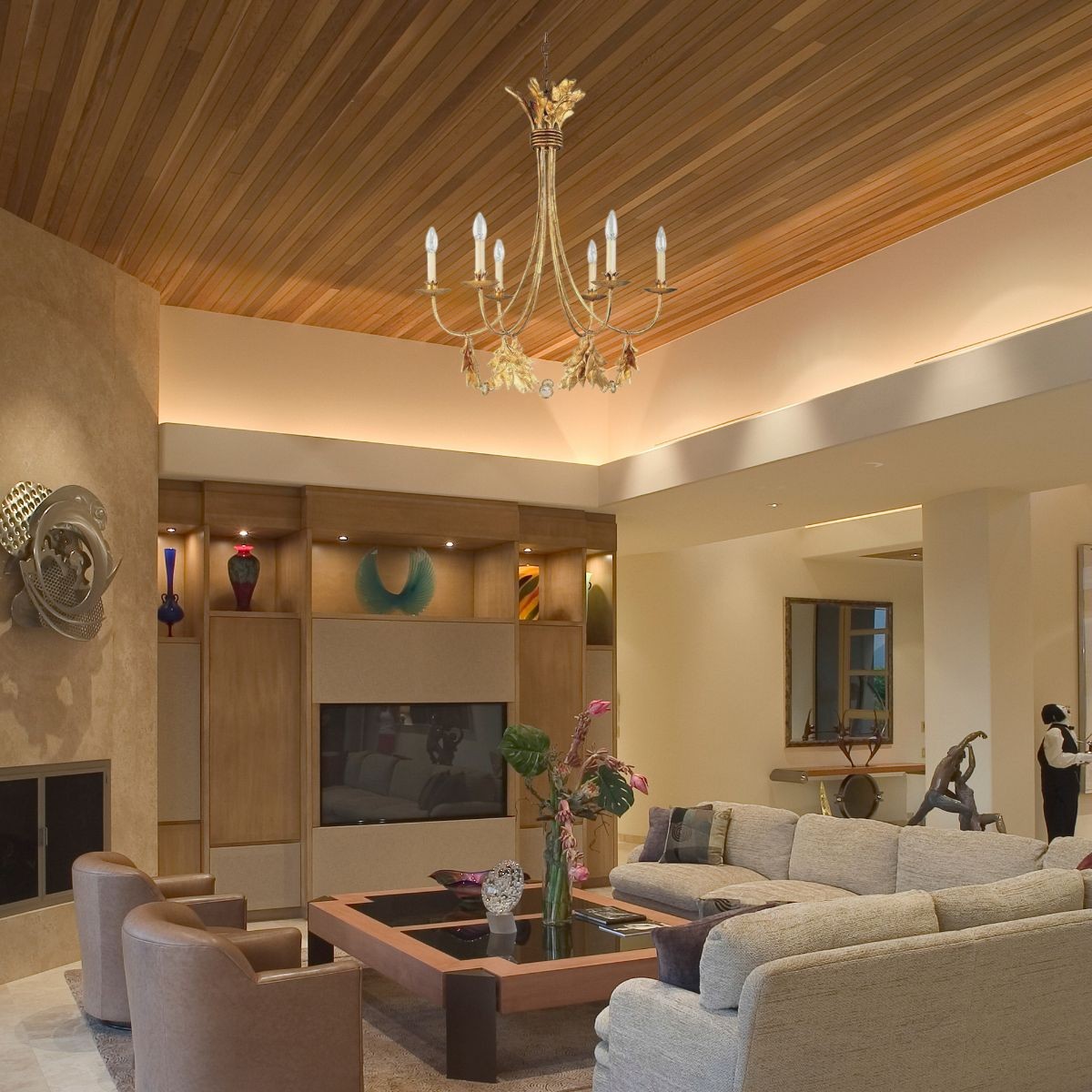 Lustre Haut de Gamme Or 6x60W E14 Flambeau