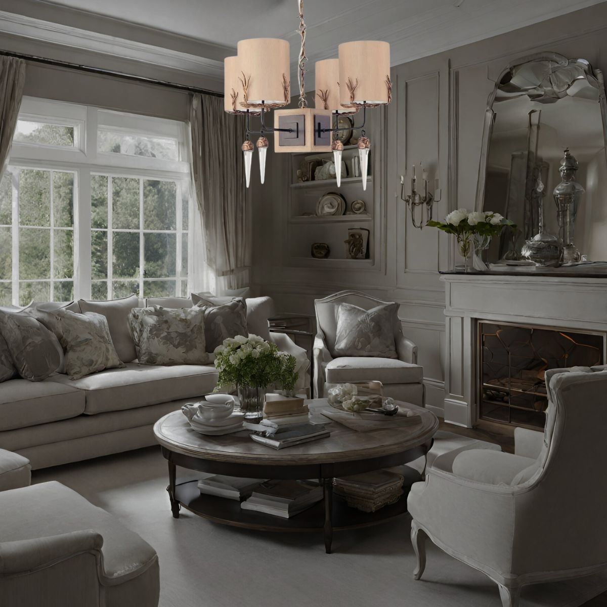 Lustre Diego 4x60W Beige et Or, Flambeau