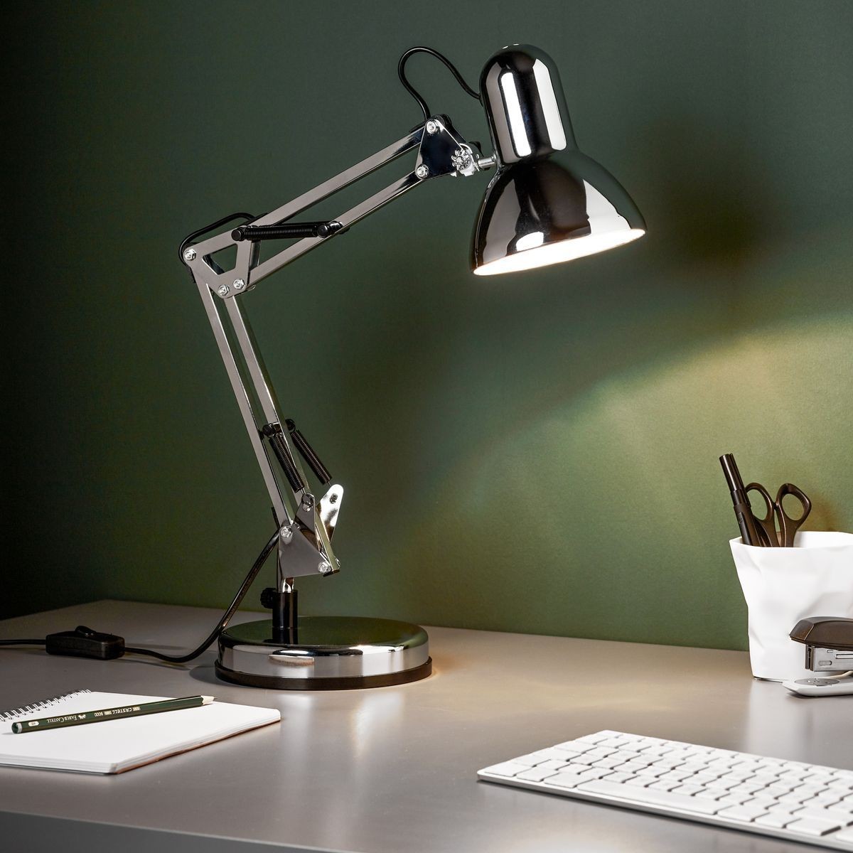 Lampe de bureau style architecte HENRY 1x28W E27 CHROME,