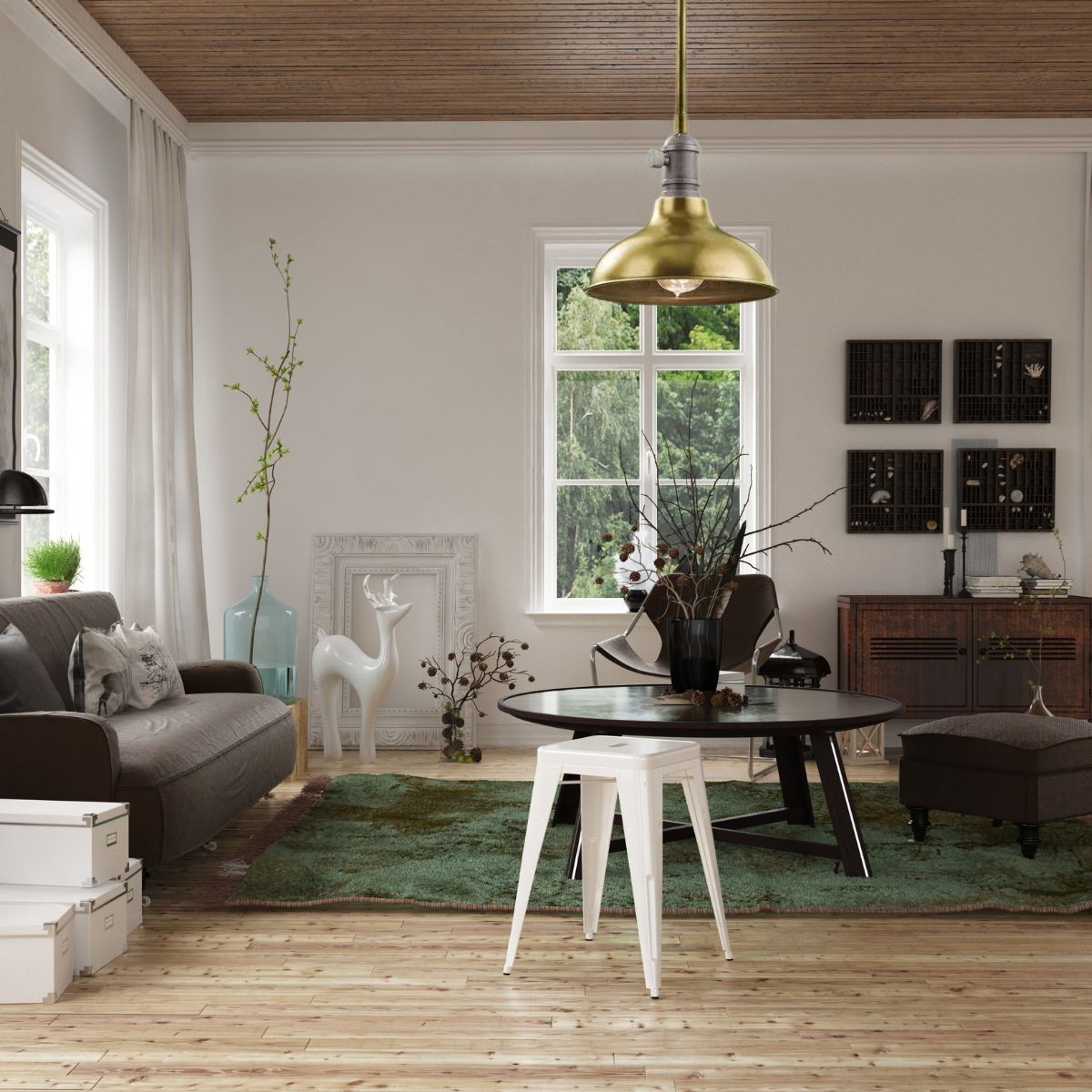 Suspension Calla 3x60W Argent doré, Elstead Lighting